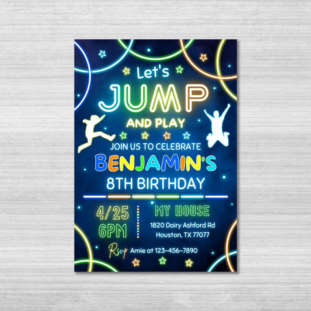 Jump Birthday Invitation, Jump Invite, Trampoline Party, Bounce House ...