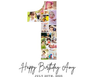 1st Birthday Photo Collage Template, Number 1 Collage, 1st Collage, 1st ...