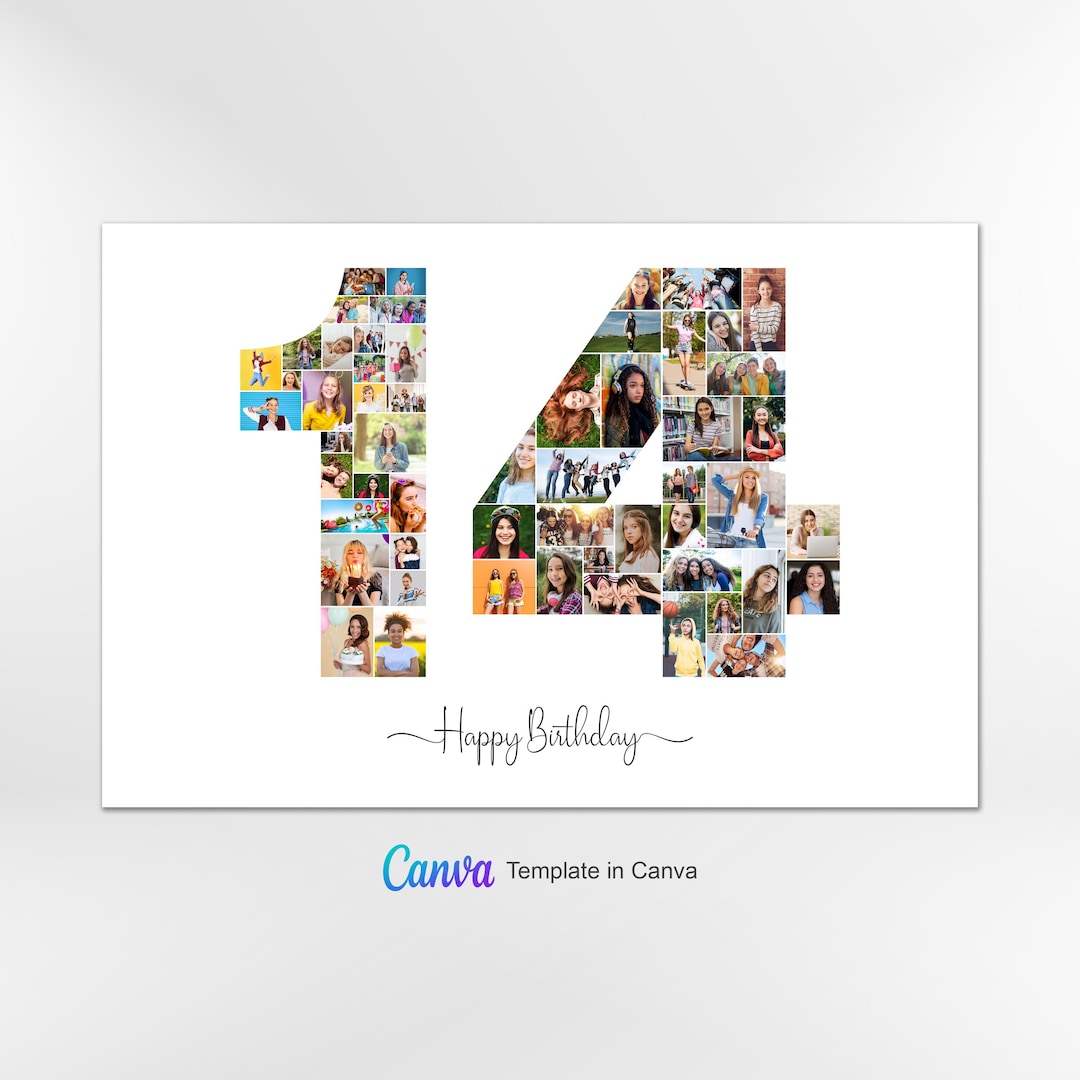 14th Birthday Photo Collage Template, Number 14 Collage, 14th Collage ...