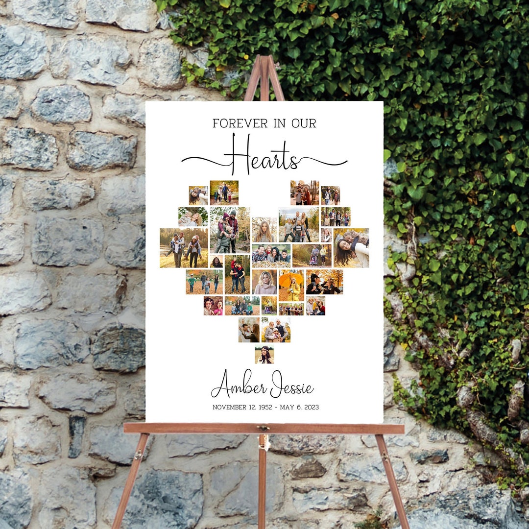 Funeral Heart Collage Sign, Funeral Memorial Sign Template, Celebration ...