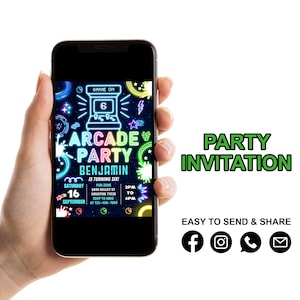 Arcade Birthday Invitation Template, Arcade Invitation, Neon Glow ...
