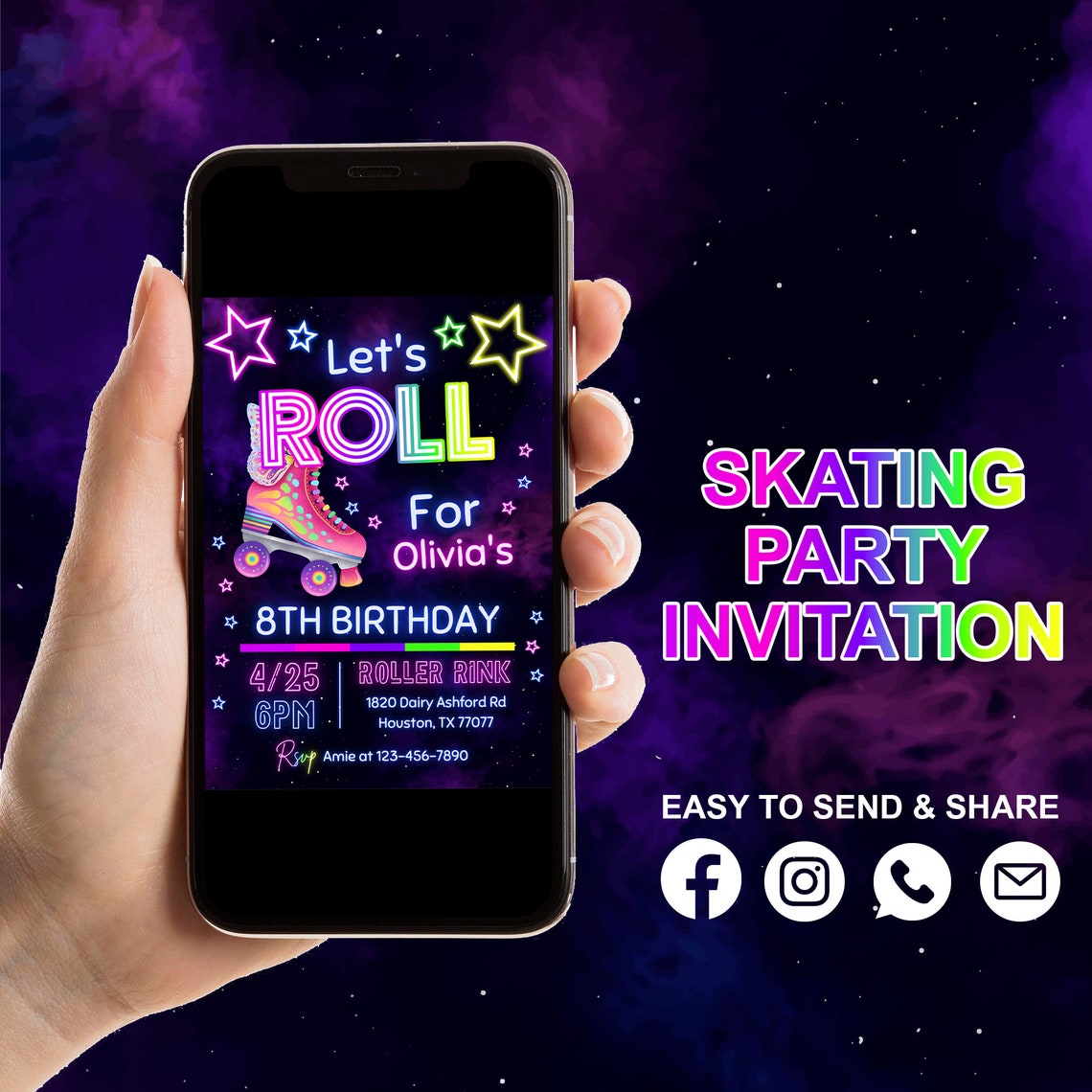 Skate Party Birthday Invitation, Party Invitation, Girl, Boy, Roller ...