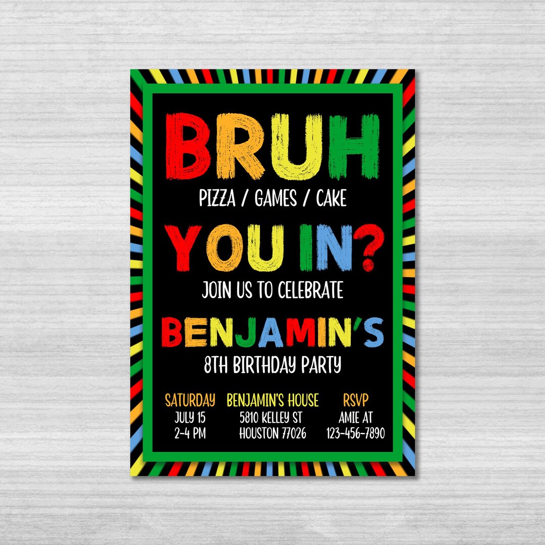 Bruh Birthday Invitation Template, Bruh Invitation, Bruh Rainbow Invite ...