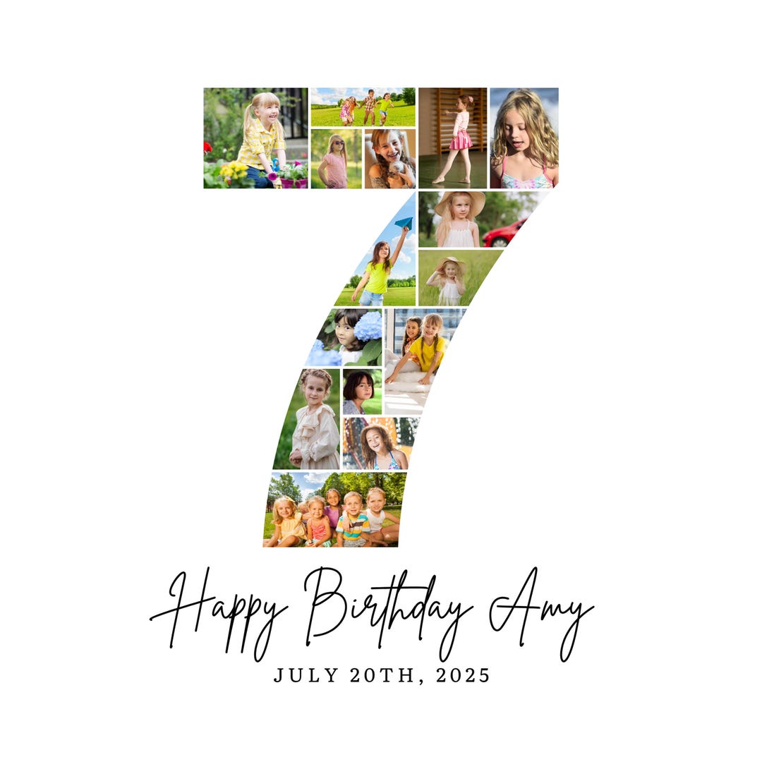 7th Birthday Photo Collage Template, Number 7 Collage, 7th Collage ...