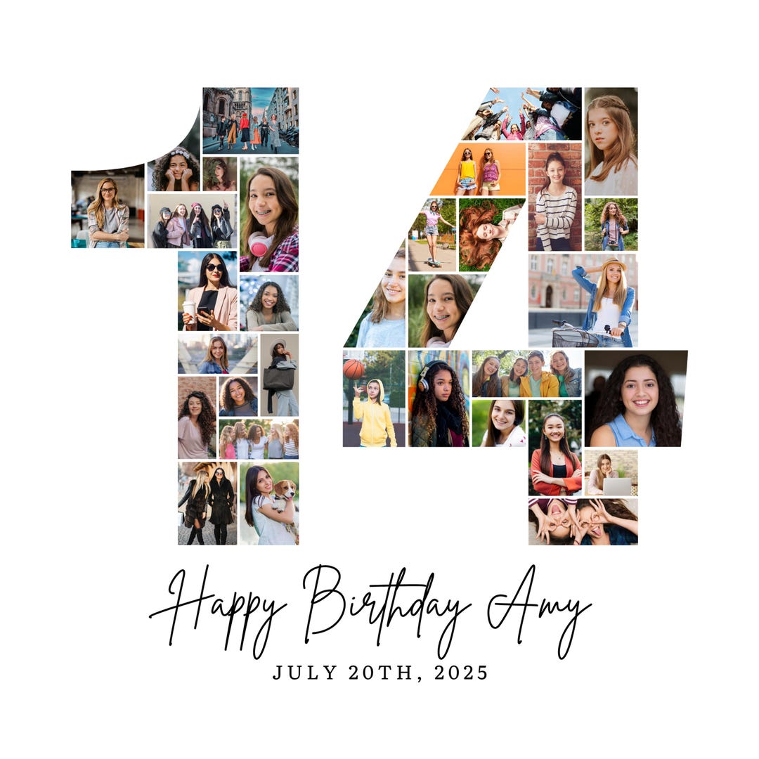 14th Birthday Photo Collage Template, Number 14 Collage, 14th Collage ...