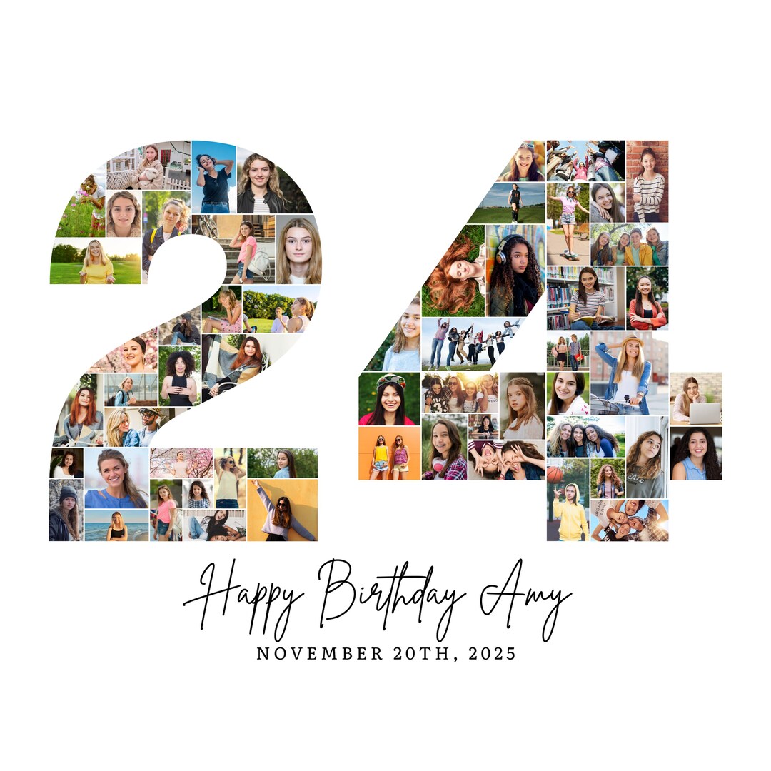 24th Birthday Photo Collage Template, Number 24 Collage, 24th Collage ...
