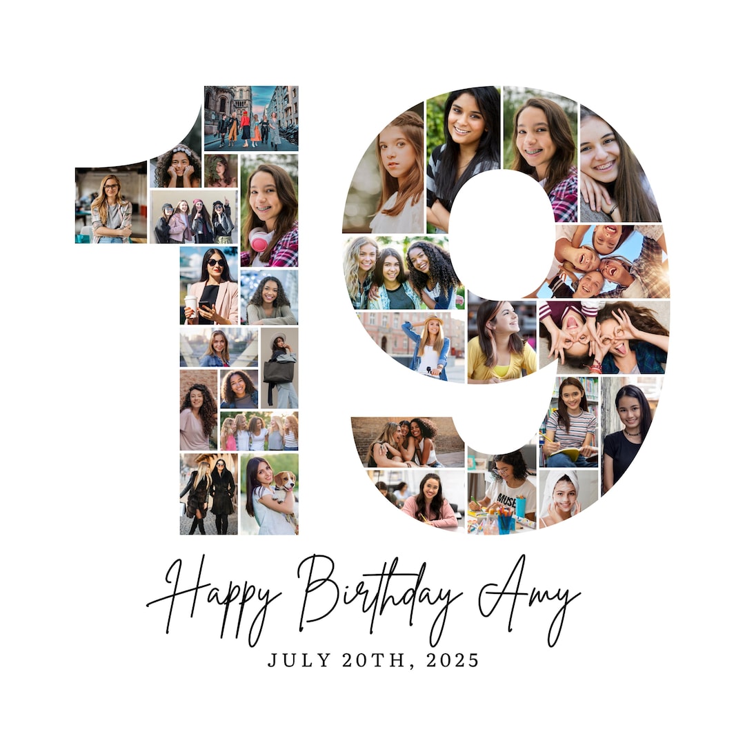 19th Birthday Photo Collage Template, Number 19 Collage, 19th Collage ...