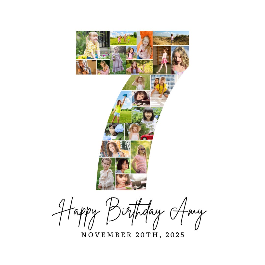 7th Birthday Photo Collage Template, Number 7 Collage, 7th Collage ...
