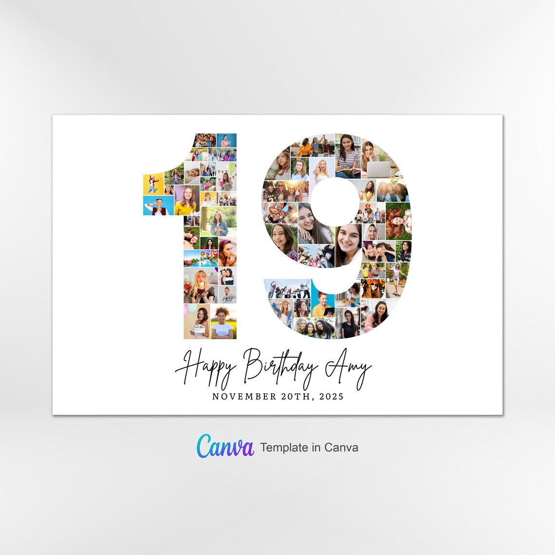 19th Birthday Photo Collage Template, Number 19 Collage, 19th Collage ...