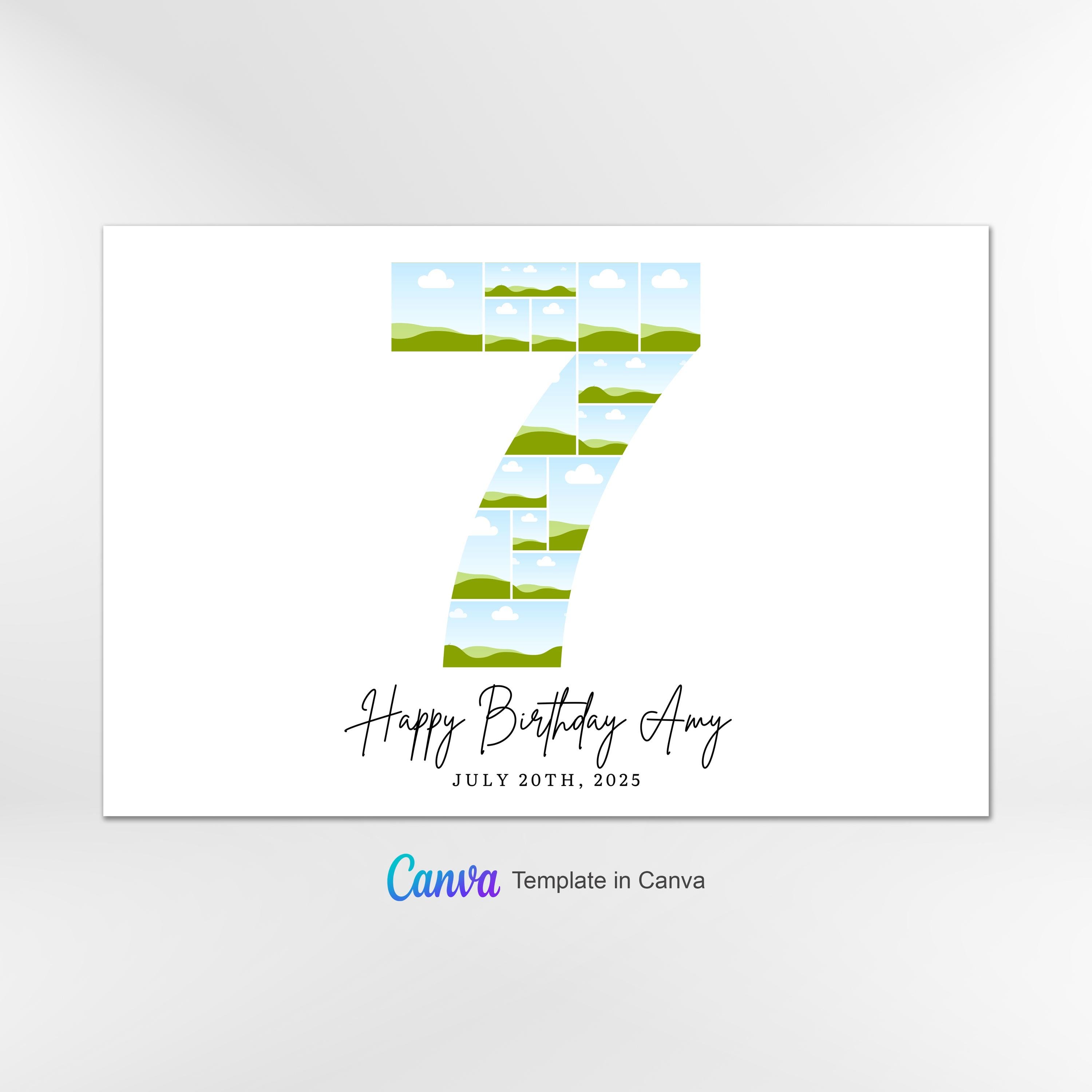 7th Birthday Photo Collage Template, Number 7 Collage, 7th Collage ...