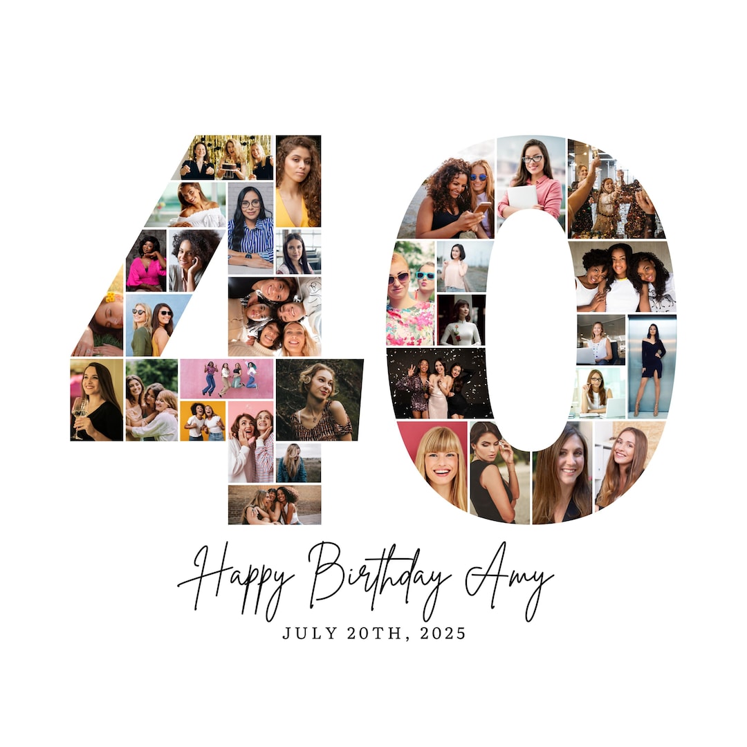 40th Birthday Photo Collage Template, Number 40 Collage, 40th Collage ...