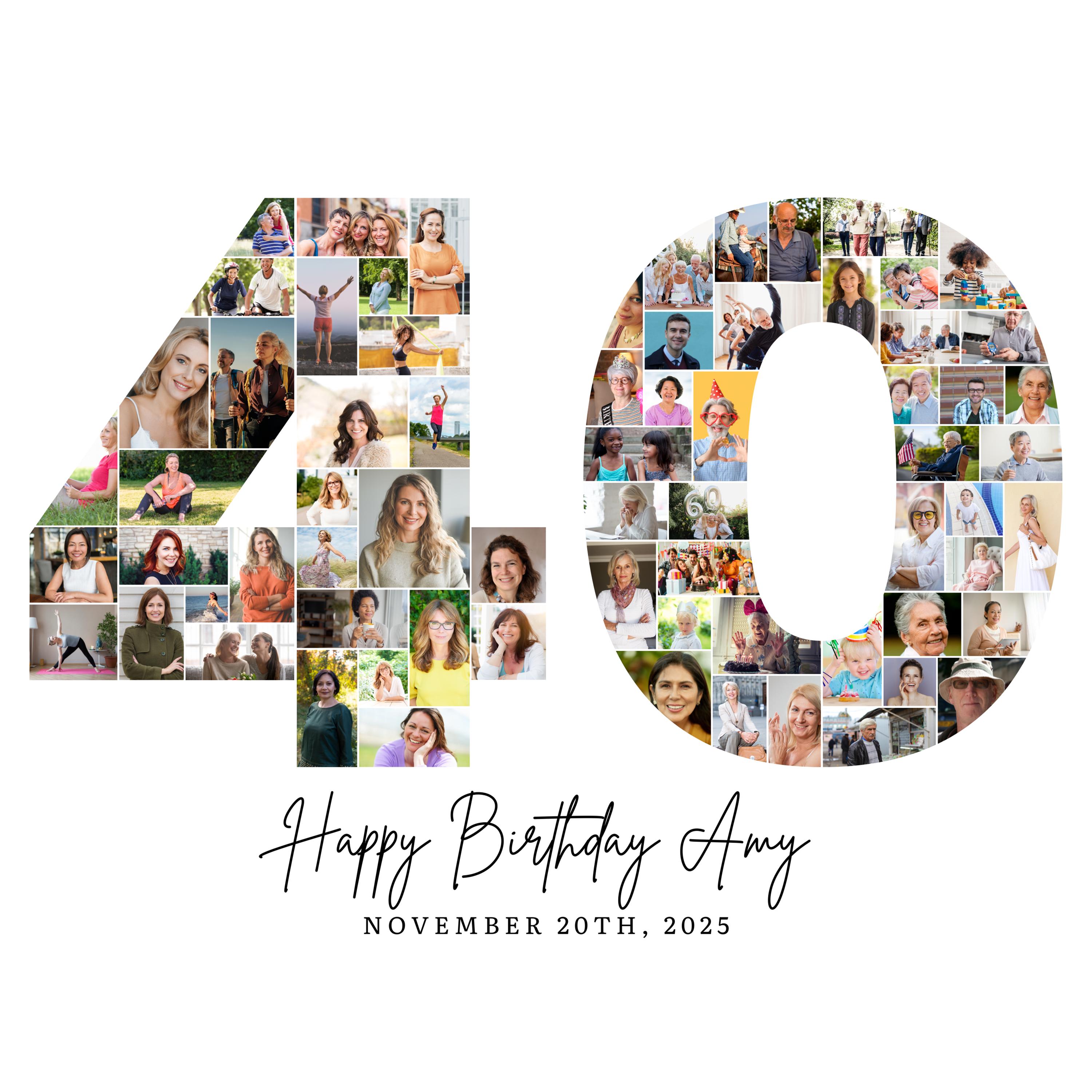 40th Birthday Photo Collage Template, Number 40 Collage, 40th Collage ...