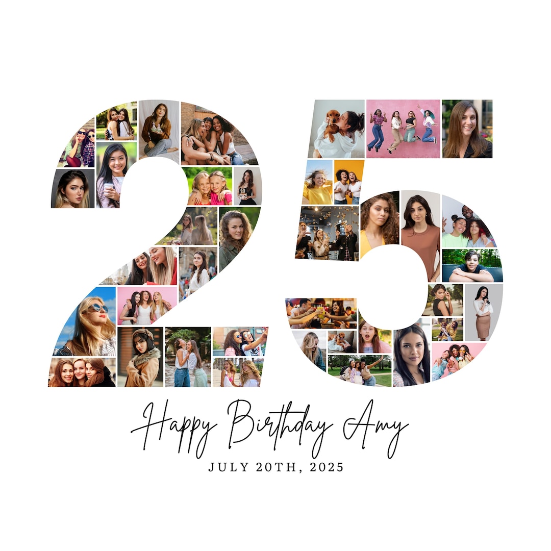 25th Birthday Photo Collage Template, Number 25 Collage, 25th Collage ...
