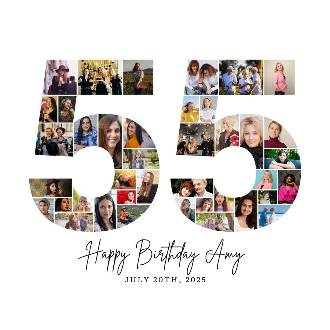 55th Birthday Photo Collage Template, Number 55 Collage, 55th Collage ...