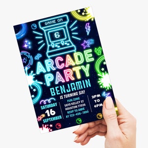 Arcade Birthday Invitation Template, Arcade Invitation, Neon Glow ...
