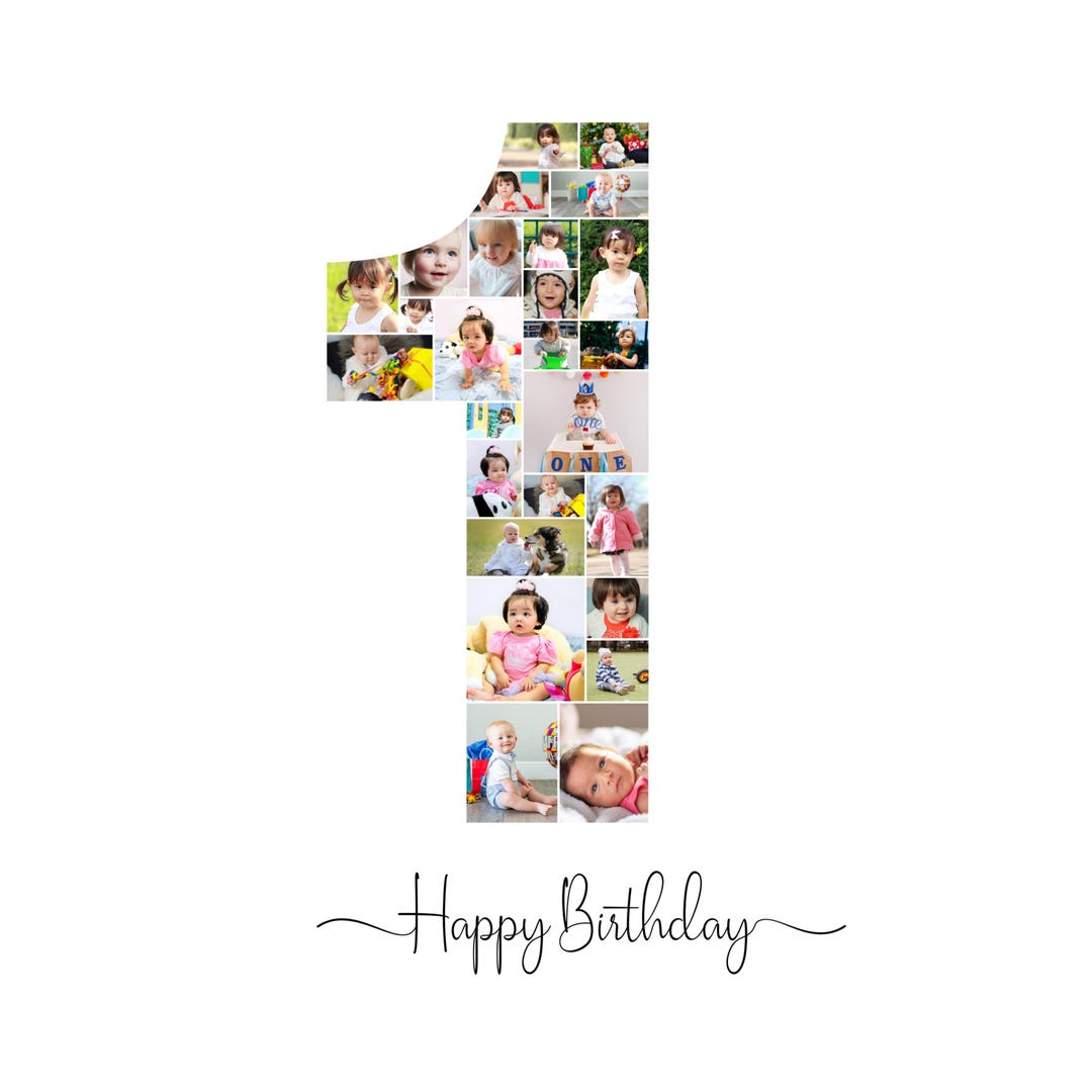 1st Birthday Photo Collage Template, Number 1 Collage, 1st Collage ...