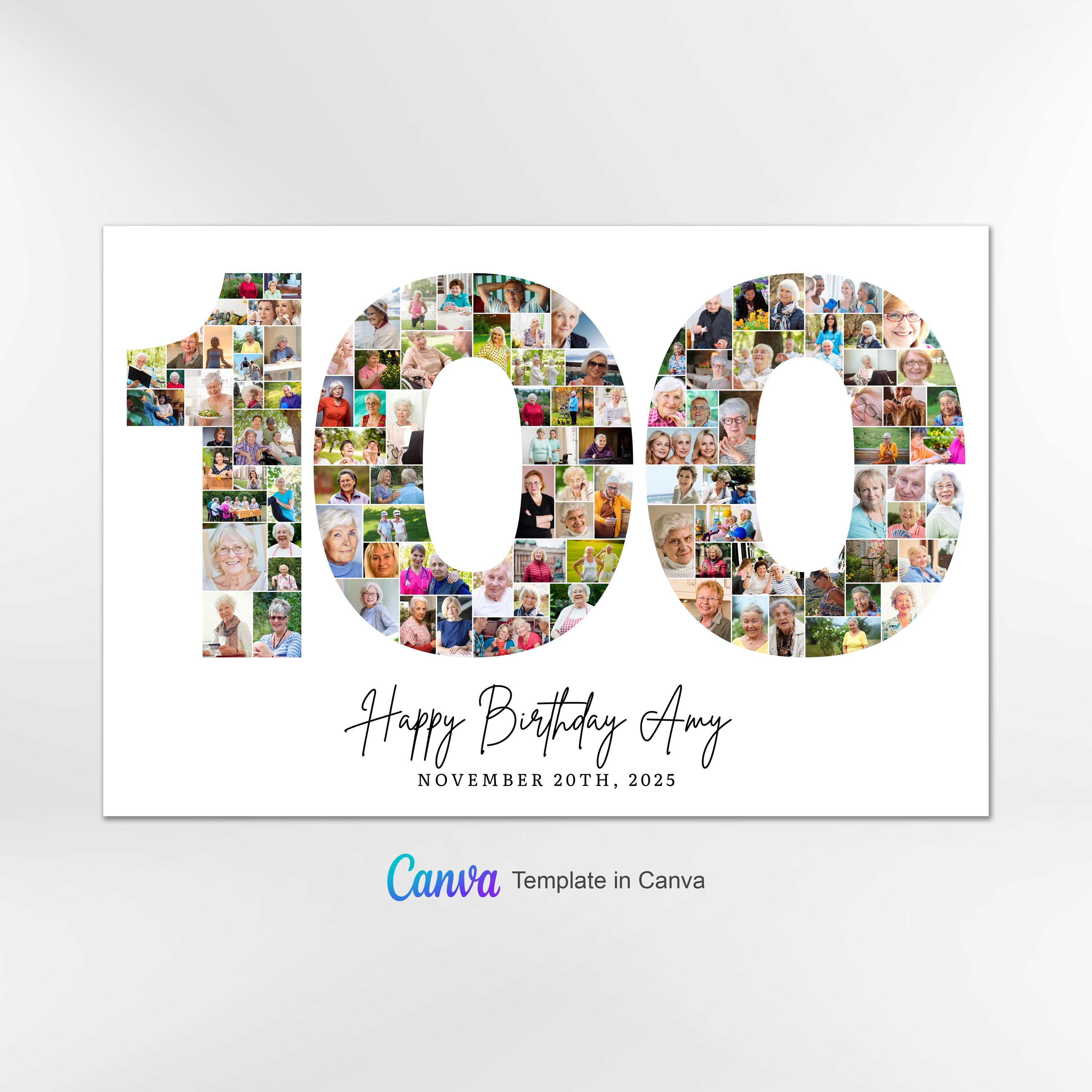 100th Birthday Photo Collage Template, Number 100 Collage, 100th ...