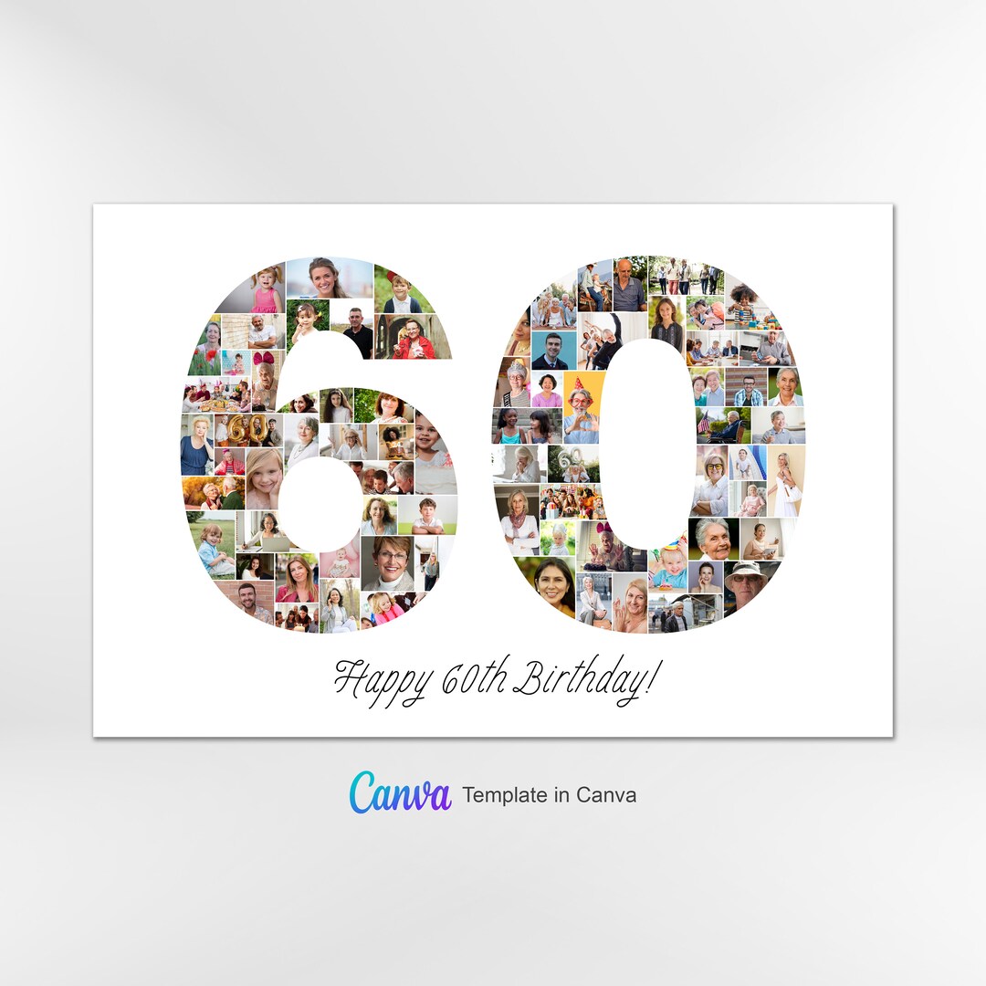 60th Birthday Photo Collage Template, Number 60 Collage, 60th Collage ...