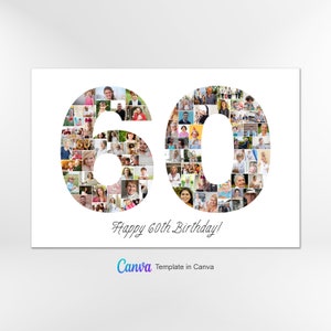 60th Birthday Photo Collage Template, Number 60 Collage, 60th Collage ...