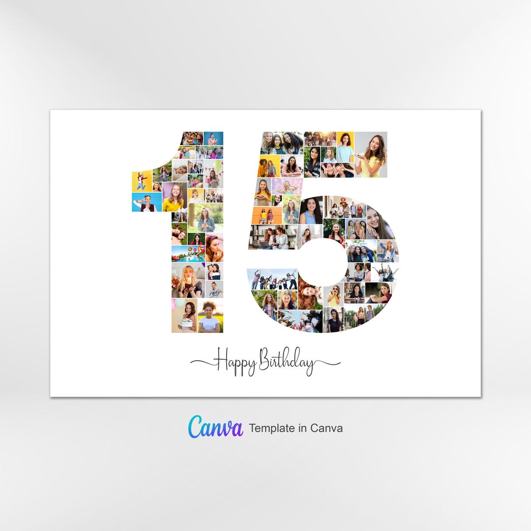 15th Birthday Photo Collage Template, Number 15 Collage, 15th Collage, Custom Gift for Her, 15th ...