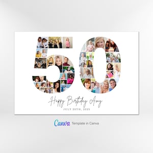 50th Birthday Photo Collage Template, Number 50 Collage, 50th Collage ...