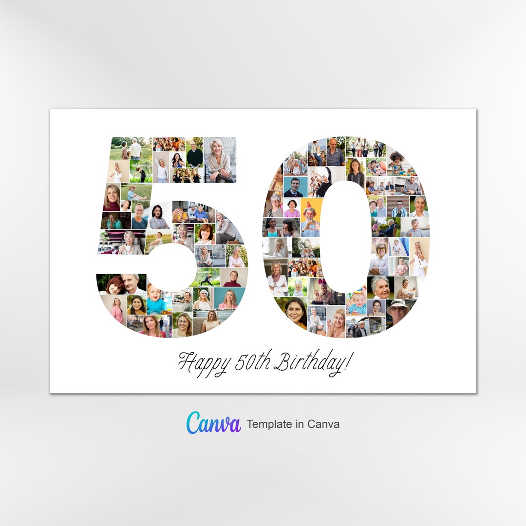 50th Birthday Photo Collage Template, Number 50 Collage, 50th Collage ...