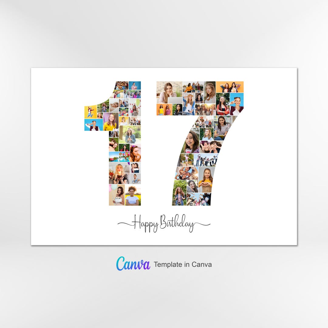 17th Birthday Photo Collage Template, Number 17 Collage, 17th Collage ...