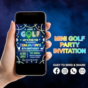 Mini Golf Birthday Invitation Template, Golf Invitation, Glow Party ...
