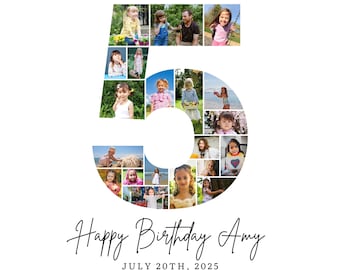 5th Birthday Photo Collage Template, 5th Collage, Custom Gift for Her ...