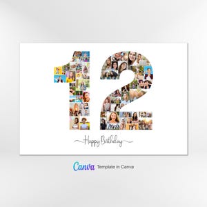 12th Birthday Photo Collage Template, Number 12 Collage, 12th Collage ...