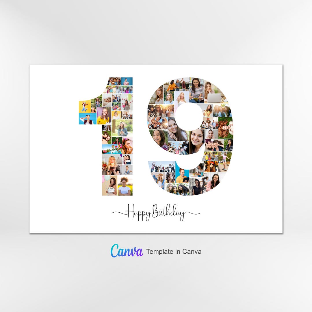 19th Birthday Photo Collage Template, Number 19 Collage, 19th Collage ...