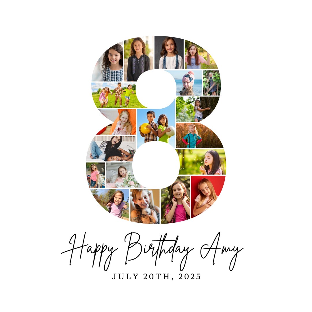 8th Birthday Photo Collage Template, Number 8 Collage, 8th Collage ...