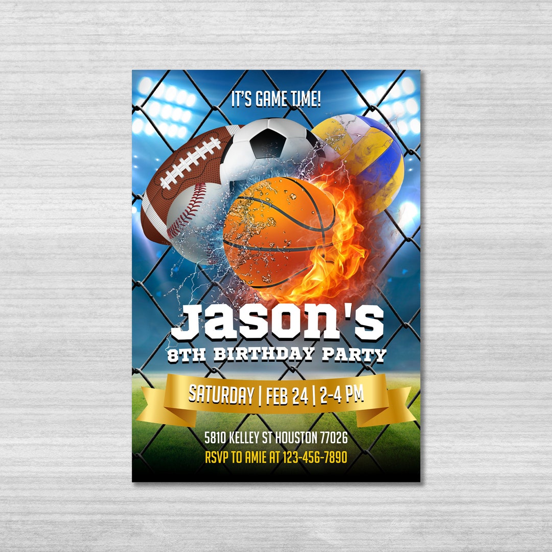 Sports Birthday Invitation Template, Sport Invitation, All Star Sports ...