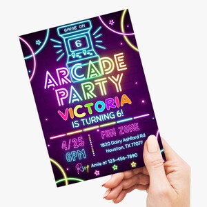 Arcade Birthday Invitation Template, Arcade Invitation, Neon Glow ...