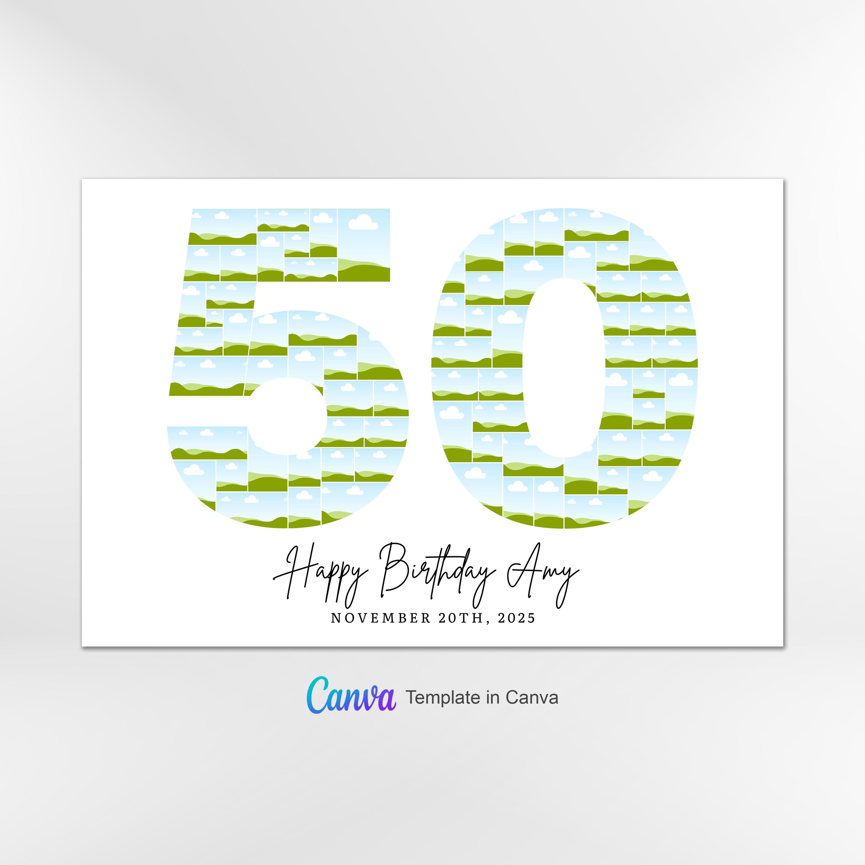 50th Birthday Photo Collage Template, Number 50 Collage, 50th Collage ...