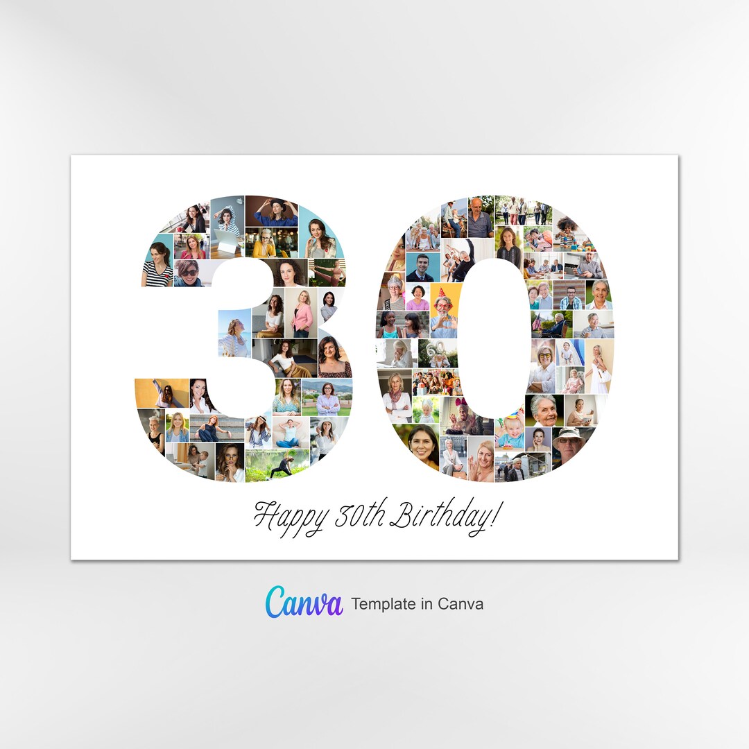 30th Birthday Photo Collage Template, Number 30 Collage, 30th Collage ...