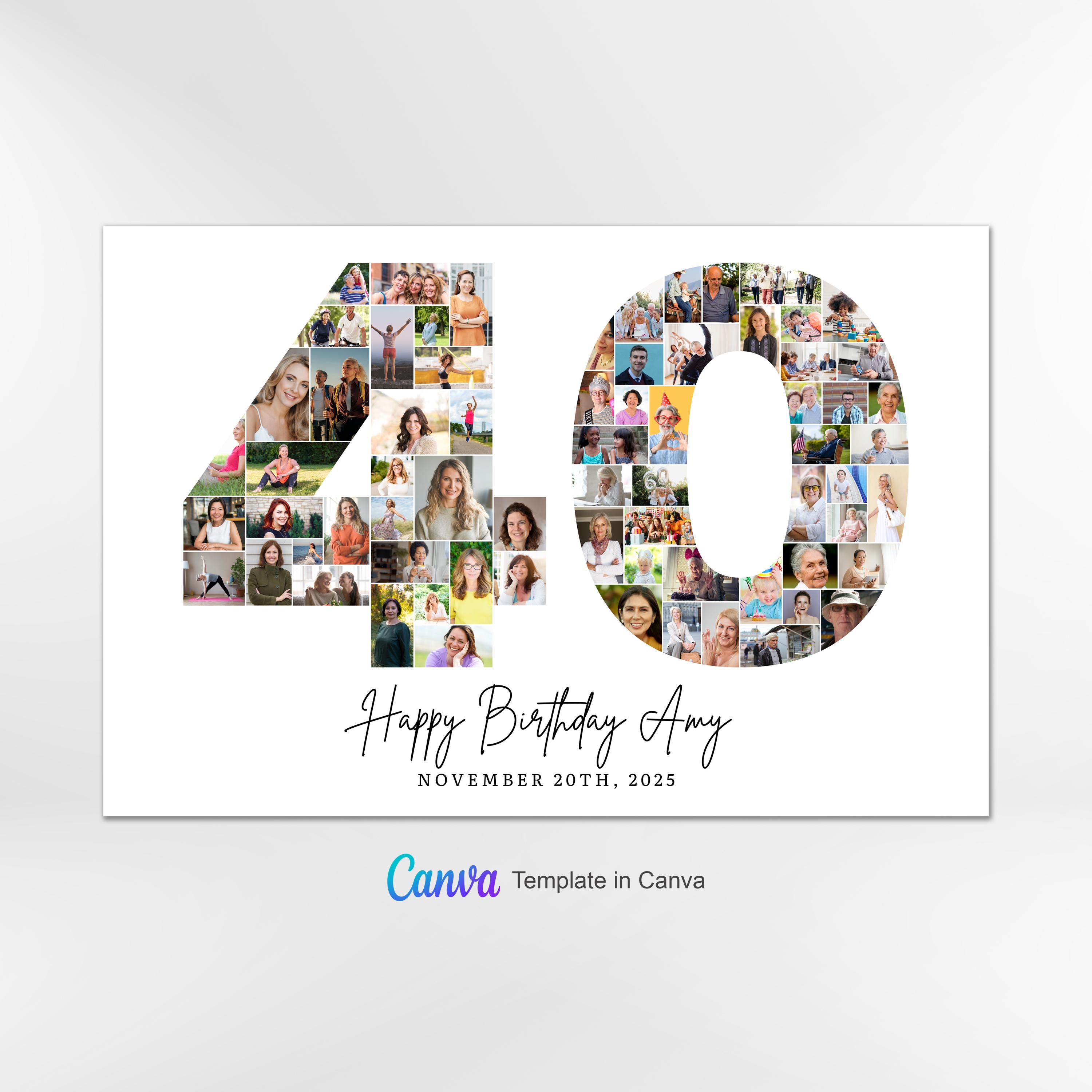 40th Birthday Photo Collage Template, Number 40 Collage, 40th Collage ...