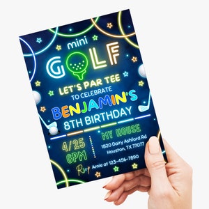 Mini Golf Birthday Invitation Template, Golf Invitation, Glow Party ...