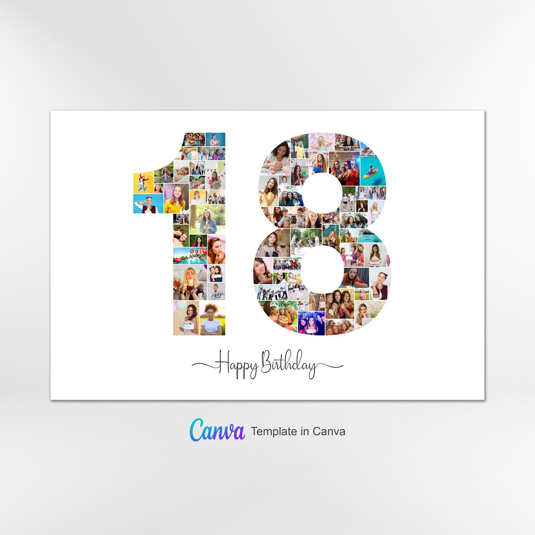 18th Birthday Photo Collage Template, Number 18 Collage, 18th Collage ...