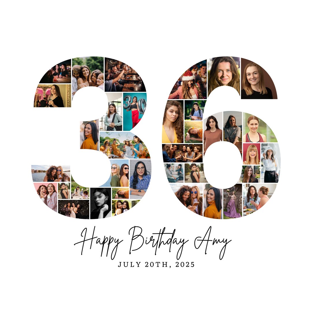 36th Birthday Photo Collage Template, Number 36 Collage, 36th Collage ...