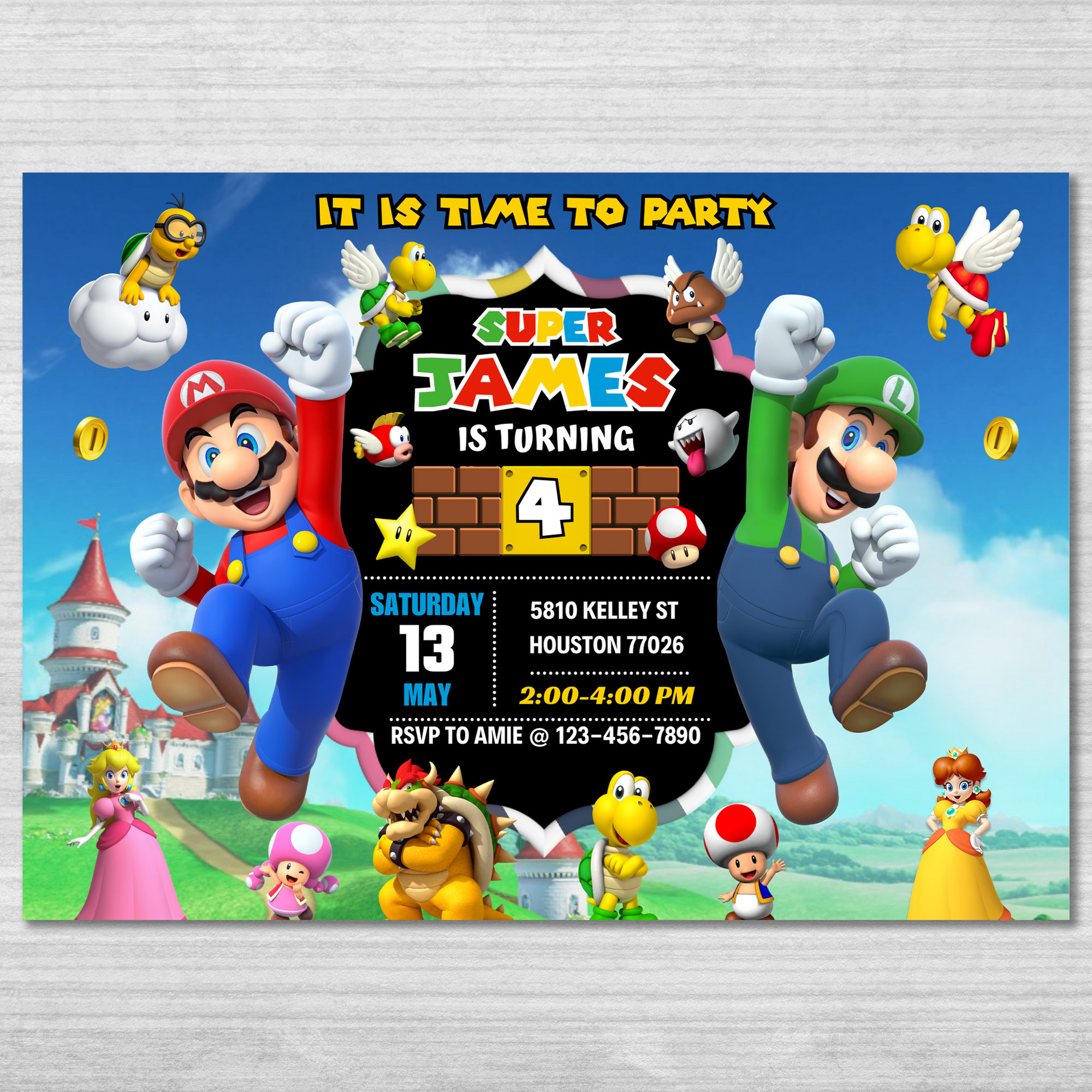 Mario Bros Invitation Super Mario Birthday Invitation Super, 57% OFF