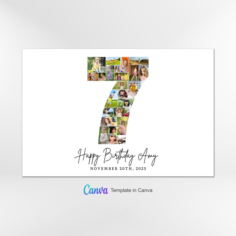 7th Birthday Photo Collage Template, Number 7 Collage, 7th Collage ...
