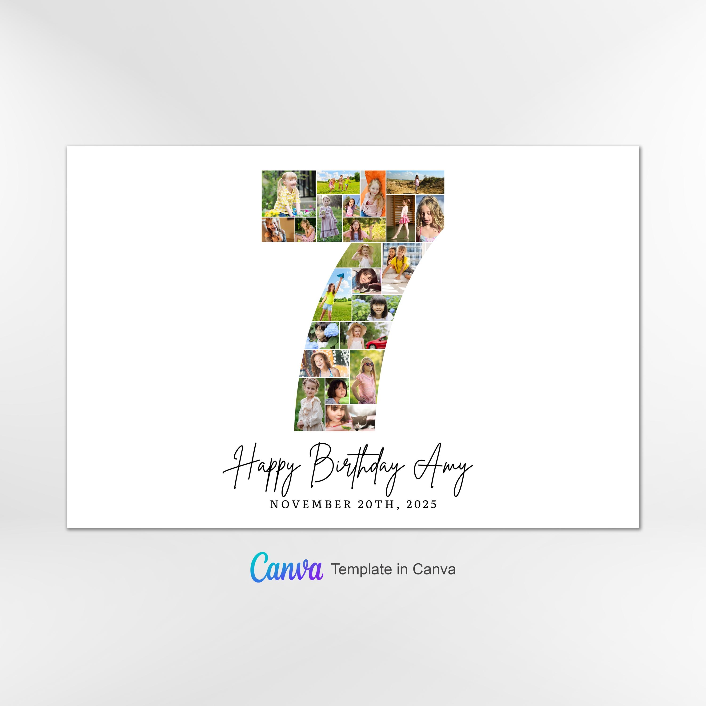 7th Birthday Photo Collage Template, Number 7 Collage, 7th Collage ...