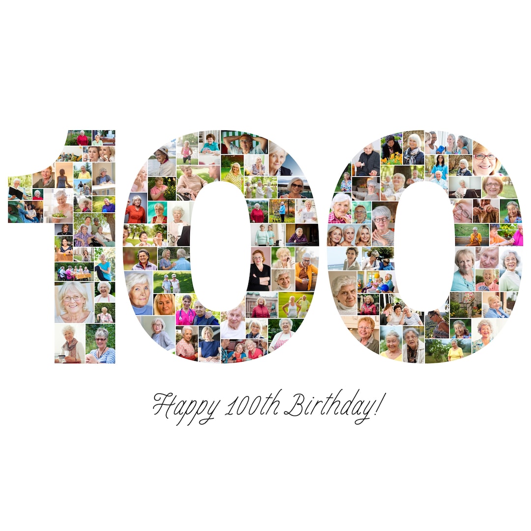 100th Birthday Photo Collage Template, Number 100 Collage, 100th ...
