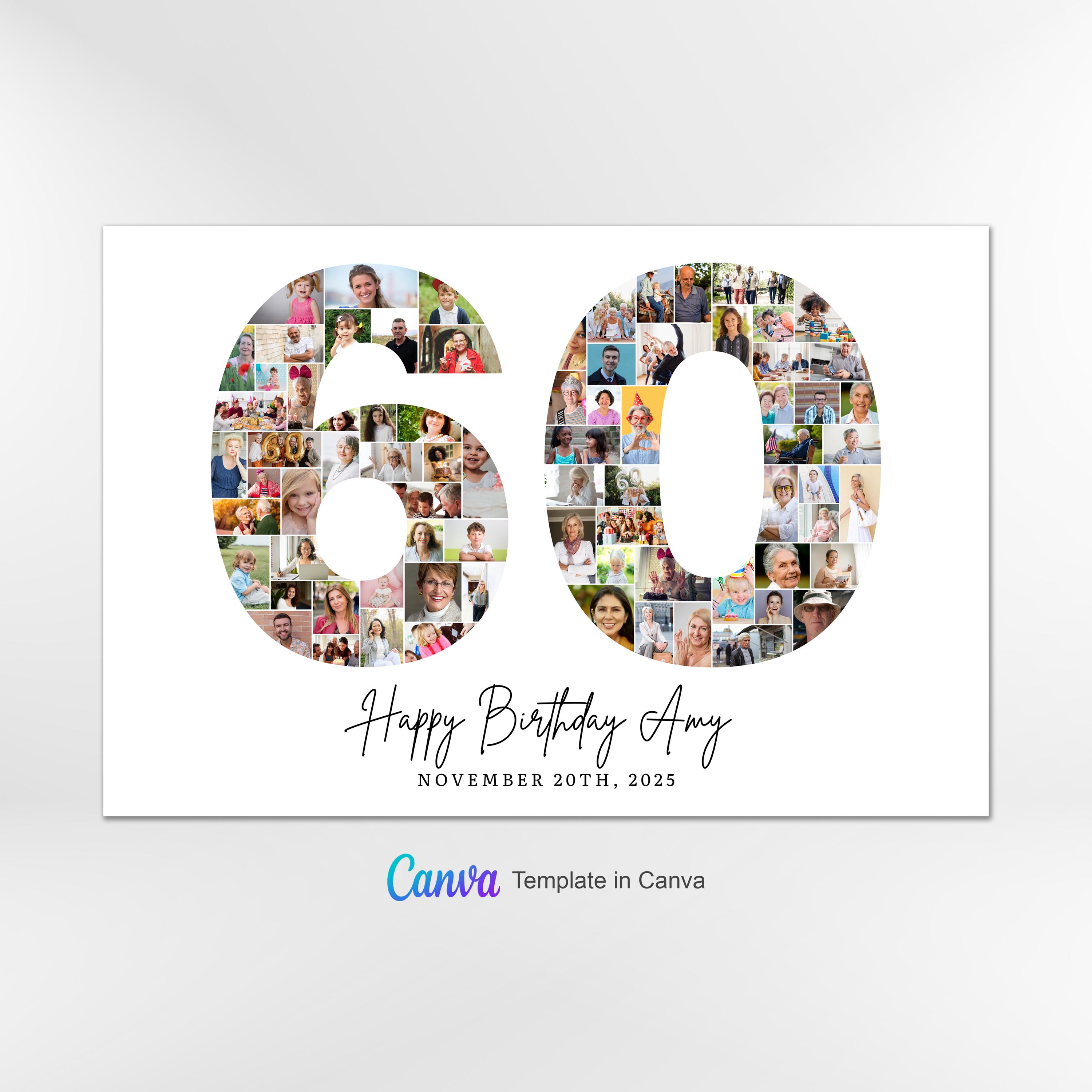 60th Birthday Photo Collage Template, Number 60 Collage, 60th Collage ...