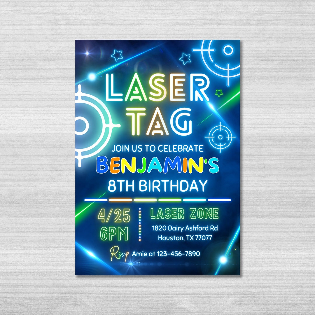 Laser Tag Birthday Invitation Template, Laser Tag Invitation, Neon Glow ...