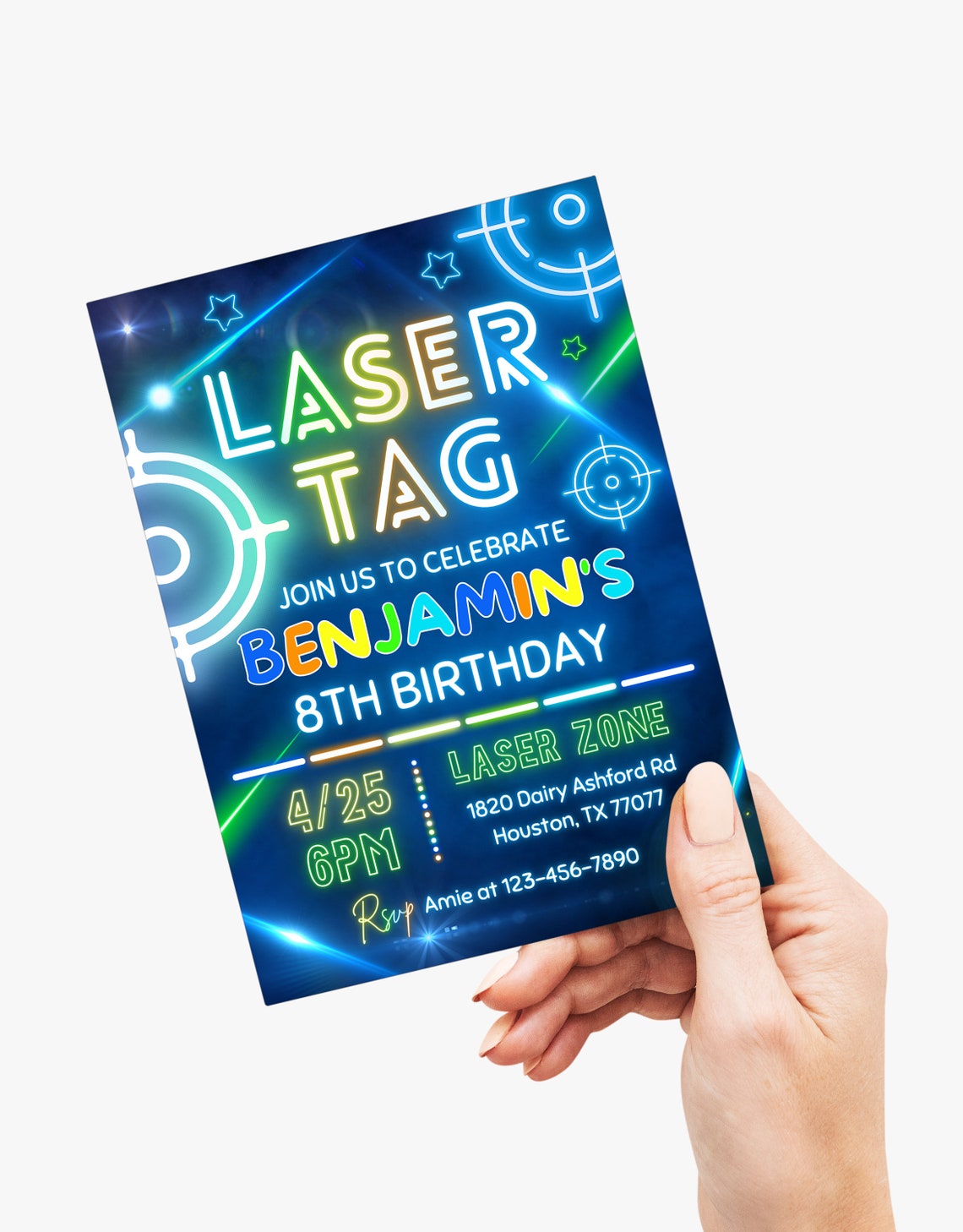 Laser Tag Birthday Invitation Template, Laser Tag Invitation, Neon Glow ...