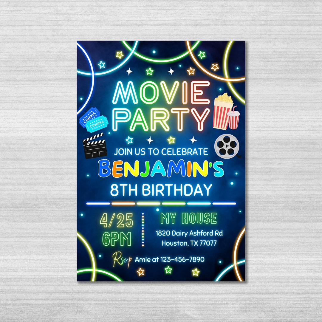 Movie Birthday Invitation Template, Movie Invitation, Movie Theater ...