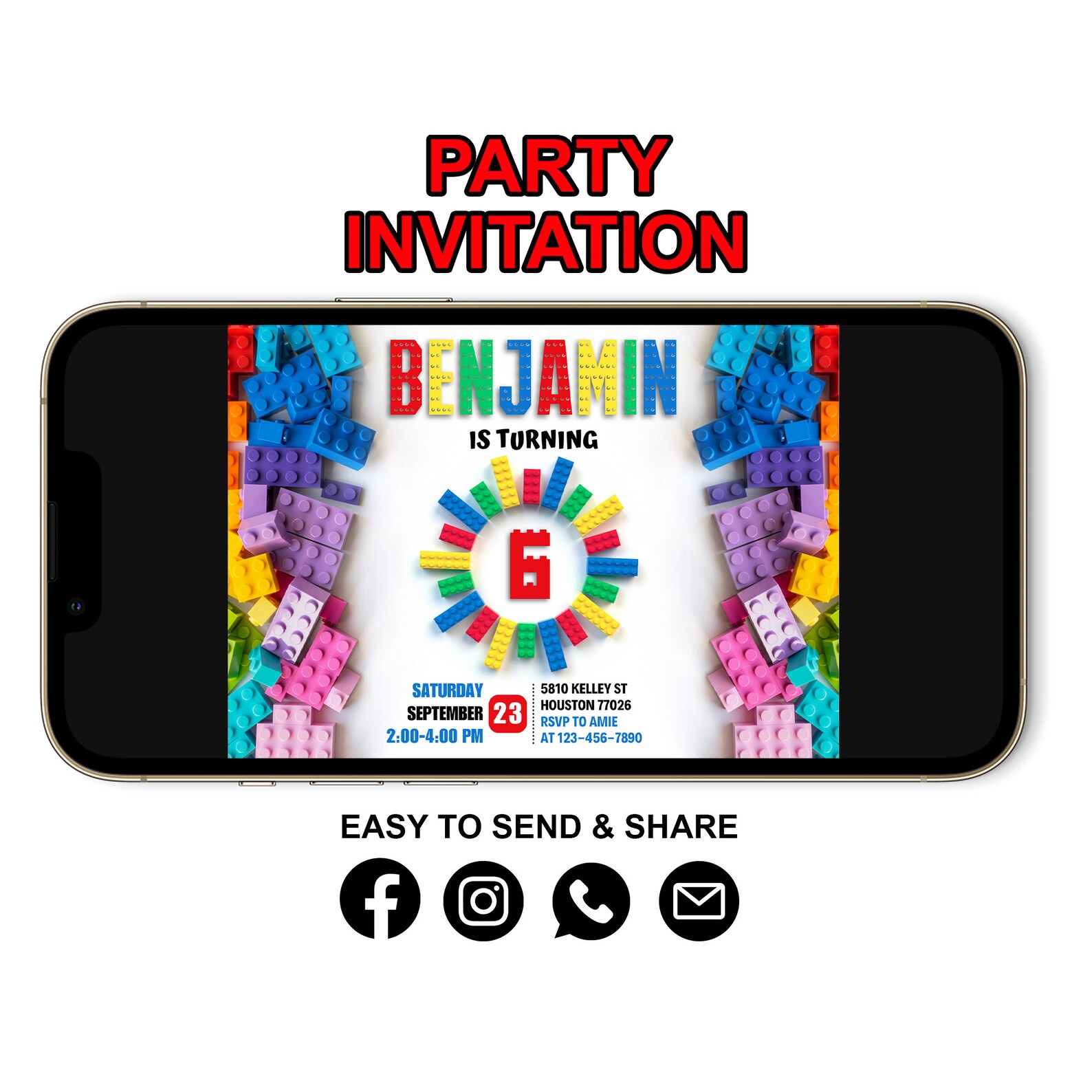 Building Blocks Birthday Invitation Template, Building Blocks ...