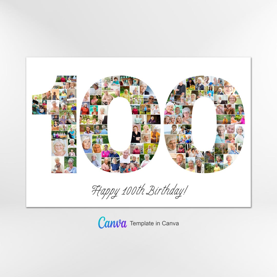 100th Birthday Photo Collage Template, Number 100 Collage, 100th ...